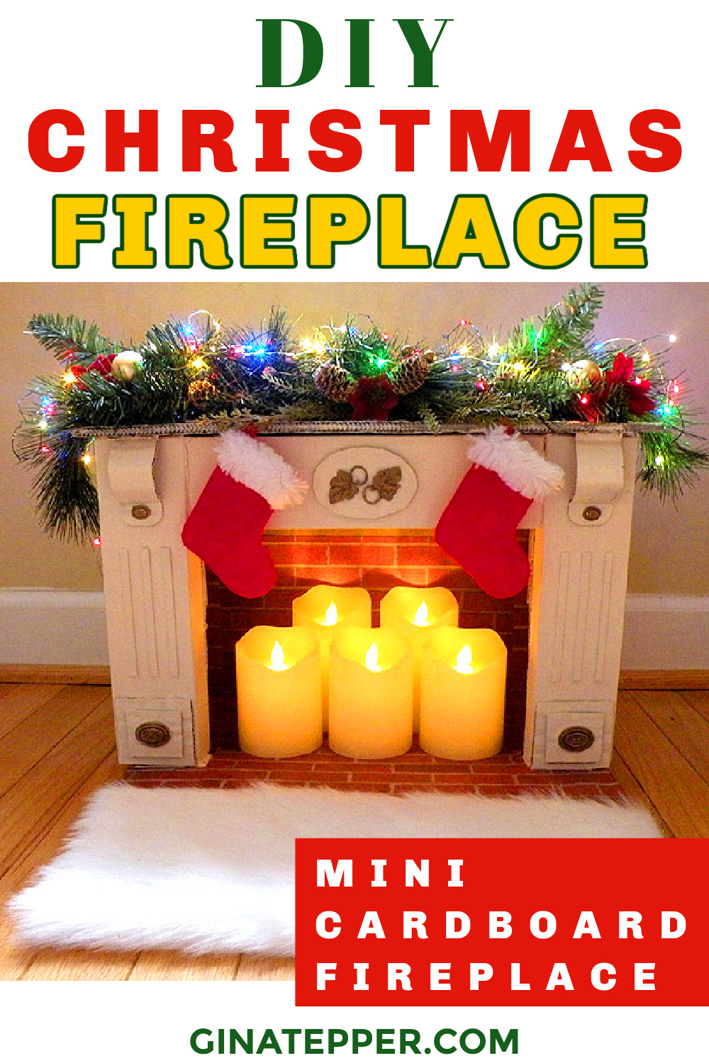 Easy DIY Mini Faux Fireplace (DIY Cardboard Fireplace) - Gina Tepper